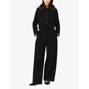Maje Short Removable-collar Stretch Wool-blend Jacket