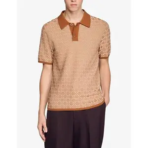Sandro Cross Short-sleeve Knitted Polo Shirt - Camel