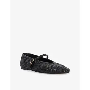DUNE Headliner Woven Leather Ballet Flats - Black Leather