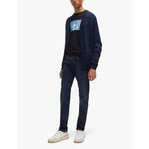 BOSS Slim-fit Straight-leg Stretch-denim Jeans - Navy