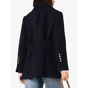 Maje Collared Double-breasted Wool-blend Coat - Navy