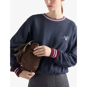 Prada Logo-embroidered Cotton-fleece Sweatshirt - Blue