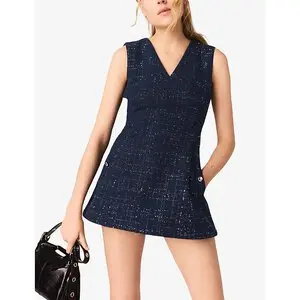 Maje Sequin-embellished Layered-effect Tweed Playsuit - Navy