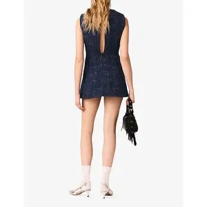Maje Sequin-embellished Layered-effect Tweed Playsuit - Navy