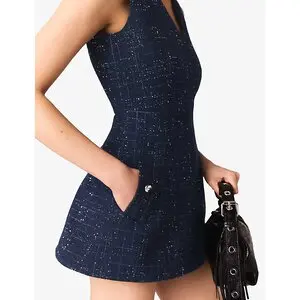 Maje Sequin-embellished Layered-effect Tweed Playsuit - Navy