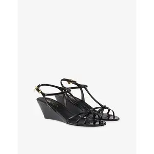 Prada Patent Leather Wedge Sandals - Black