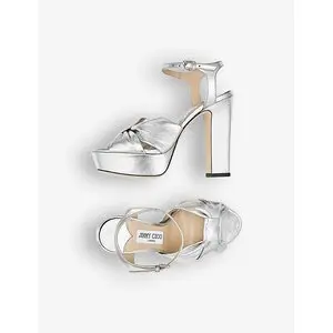 JIMMY CHOO Bow-embellished Leather Platform Sandals - Silver