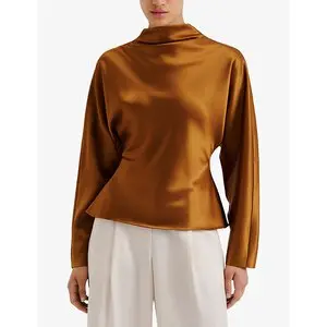 MALINA Zora Barrel-sleeve Satin Blouse