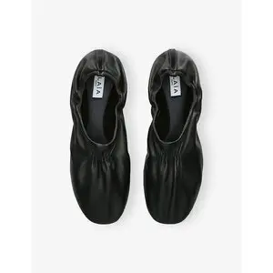 Alaïa Ruched Leather Slipper Flats - Black