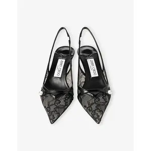 JIMMY CHOO Amita 45 Lace Slingback Pumps - Black/black