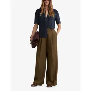REISS Aurelia Frill-neck Cotton-muslin Top - Navy