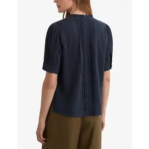REISS Aurelia Frill-neck Cotton-muslin Top - Navy