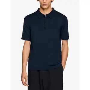 Sandro Zipped Stretch-woven Polo Shirt - Bleus
