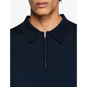 Sandro Zipped Stretch-woven Polo Shirt - Bleus