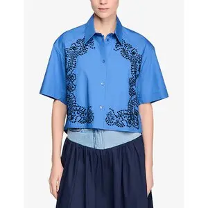 Sandro Embroidered Bead-embellished Cotton Shirt