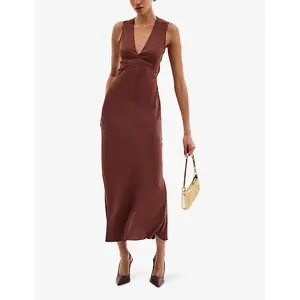 OMNES Nova Tie-back Satin Maxi Dress - Chocolate