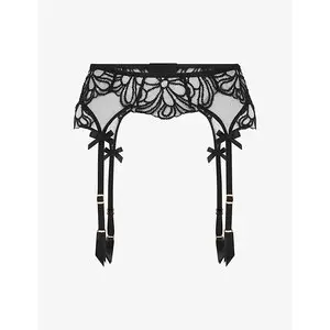 Agent Provocateur Nelle Embroidered Mesh Suspender Belt - Black