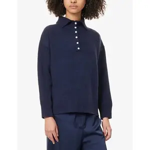 PRETTY LAVISH Collared Button-detailed Pullover