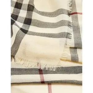 Burberry Checked Frayed-trim Wool Scarf - Stone