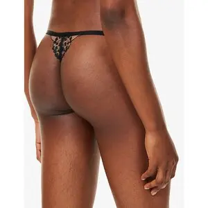 Bluebella Marisa Embroidered Mesh Thong - Black/sheer