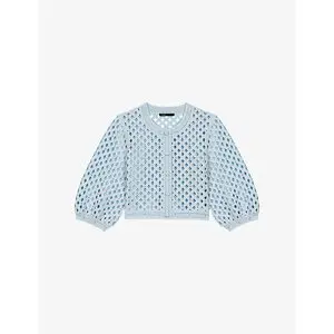 Maje Crochet Rhinestone-embellished Woven Cardigan - Blue Sky
