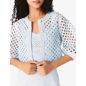 Maje Crochet Rhinestone-embellished Woven Cardigan - Blue Sky