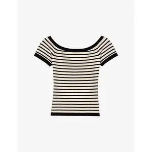 Maje Boat-neckline Stripe Ribbed-knit Top