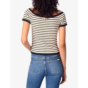 Maje Boat-neckline Stripe Ribbed-knit Top