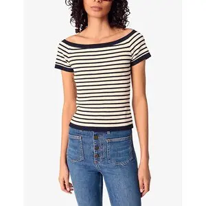 Maje Boat-neckline Stripe Ribbed-knit Top