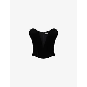 House Of Cb Vienne Plunge-neck Velvet-jersey Corset Top - Black