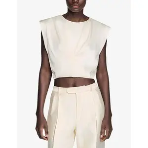 Sandro Pleated Round-neck Crop Top
