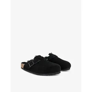 BIRKENSTOCK Boston Logo-embossed Shearling-lined Suede Clogs - Black