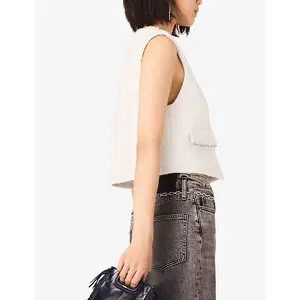 Maje Sleeveless Bead-embellished Tweed Jacket