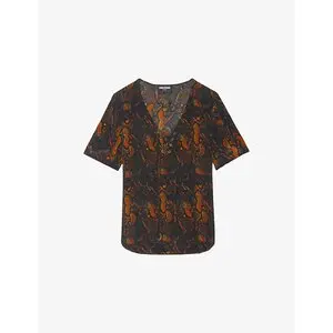 Zadig&Voltaire Animal-print Silk Shirt With Lace Detail - Black