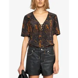 Zadig&Voltaire Animal-print Silk Shirt With Lace Detail - Black