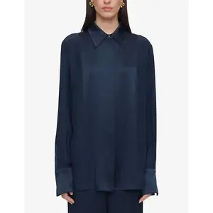 JOSEPH Satin-panel Silk Blouse - Indigo
