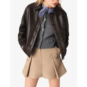 Maje Button-up Cropped Leather Jacket