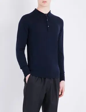 John Smedley Belper Knitted Polo Jumper - Midnight