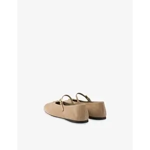 Prada Triangle-logo Suede Ballerina Flats - Neutral