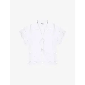 RO&ZO Broderie Tie-front Cotton-blend Shirt - White