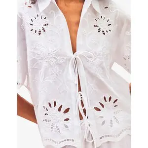RO&ZO Broderie Tie-front Cotton-blend Shirt