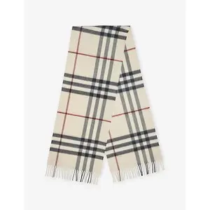 Burberry Check-print Fringed Cashmere Scarf - Stone