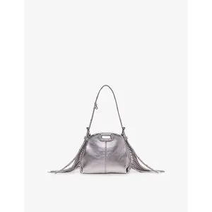 Maje Micro Leather Shoulder Bag With Tassels And Eyelet Embellishment - Silver