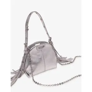 Maje Micro Leather Shoulder Bag With Tassels And Eyelet Embellishment - Silver