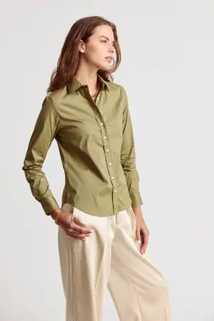 The Shirt By Rochelle Behrens The Icon Fitted Shirt - Olive