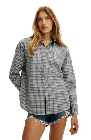 COTTON ON Sloane Oversized Shirt - Micro Check Pewter