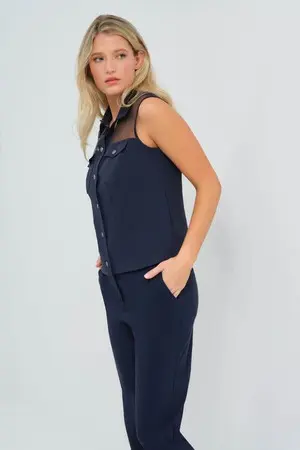 Anatomie Lenox Sleeveless Trucker Vest - Navy