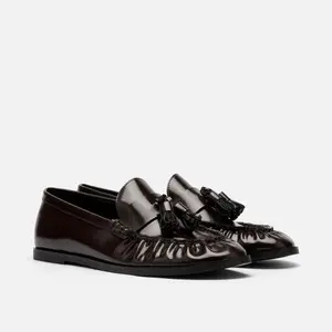 MARC NOLAN Patent Leather Tassel Loafers - Dark Cherry