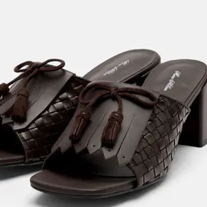 MARC NOLAN Sienna Calf Leather Tassel Block Heel Mules - Espresso
