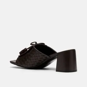 MARC NOLAN Sienna Calf Leather Tassel Block Heel Mules - Espresso